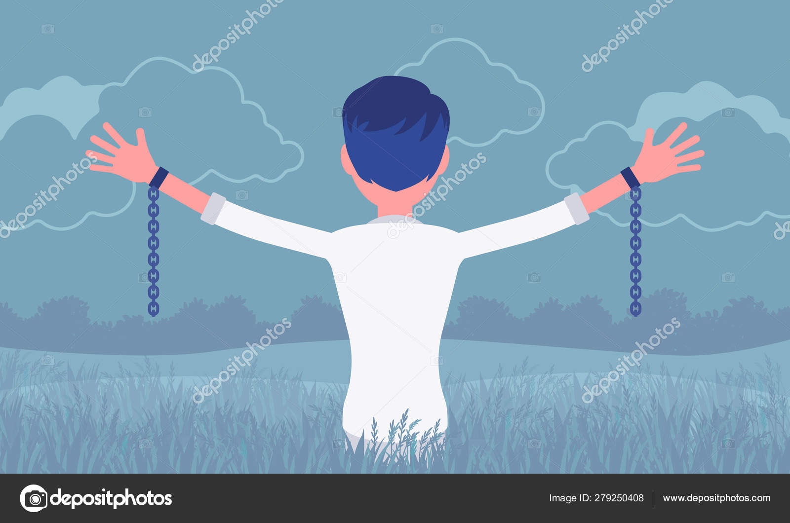 Unchained man with stretched out arms, rear view Stock Vector Image by ...
