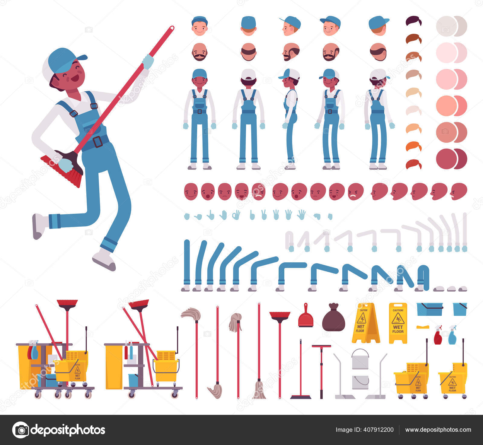 Male janitor character creation set Stock Vector Image by ©Andrew ...