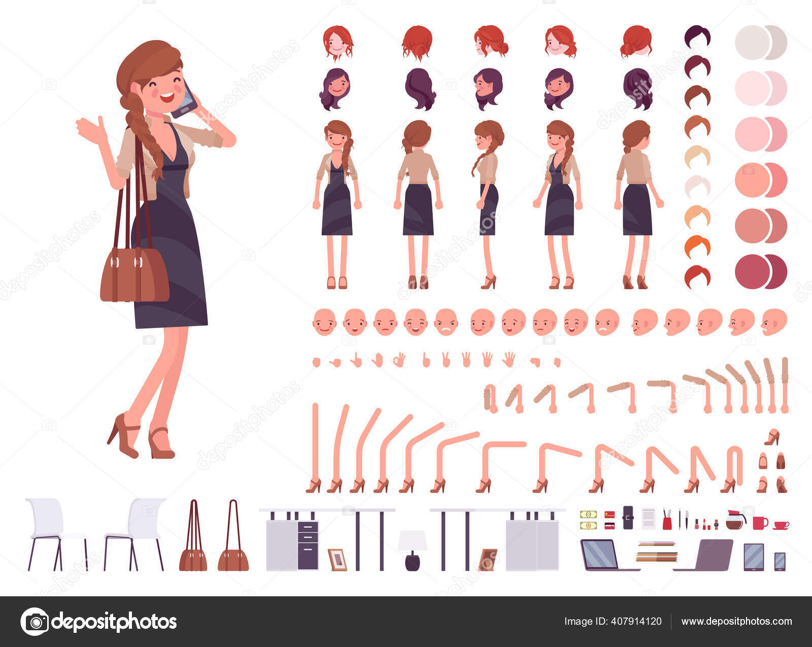 Pretty female office employee character creation set Stock Vector Image ...