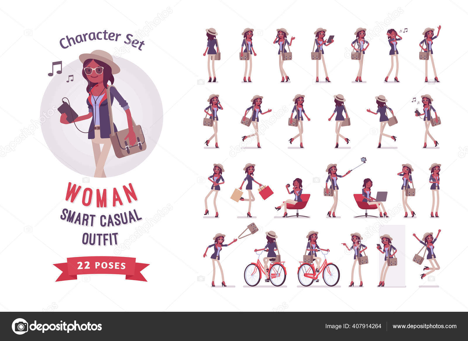 Black attractive smart casual woman ready-to-use character set Stock ...
