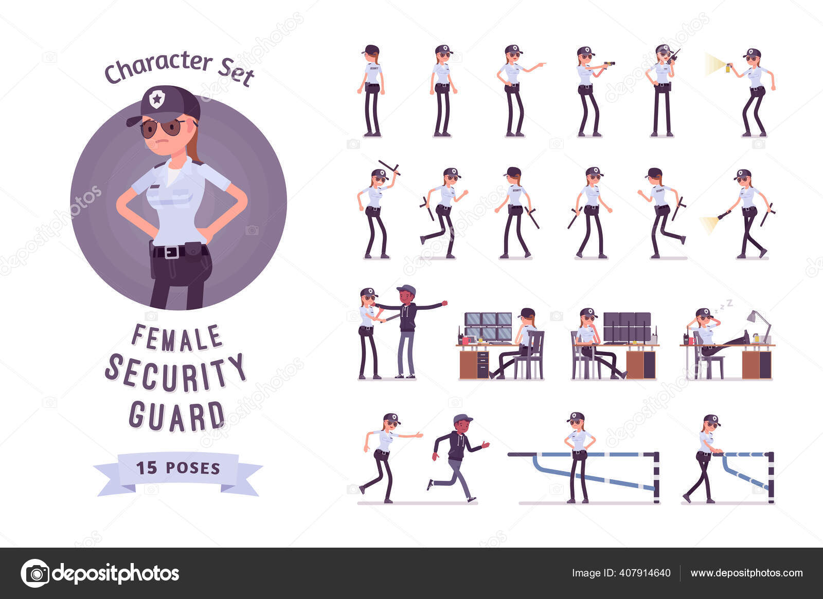 Female security guard character set Stock Vector Image by ©Andrew ...