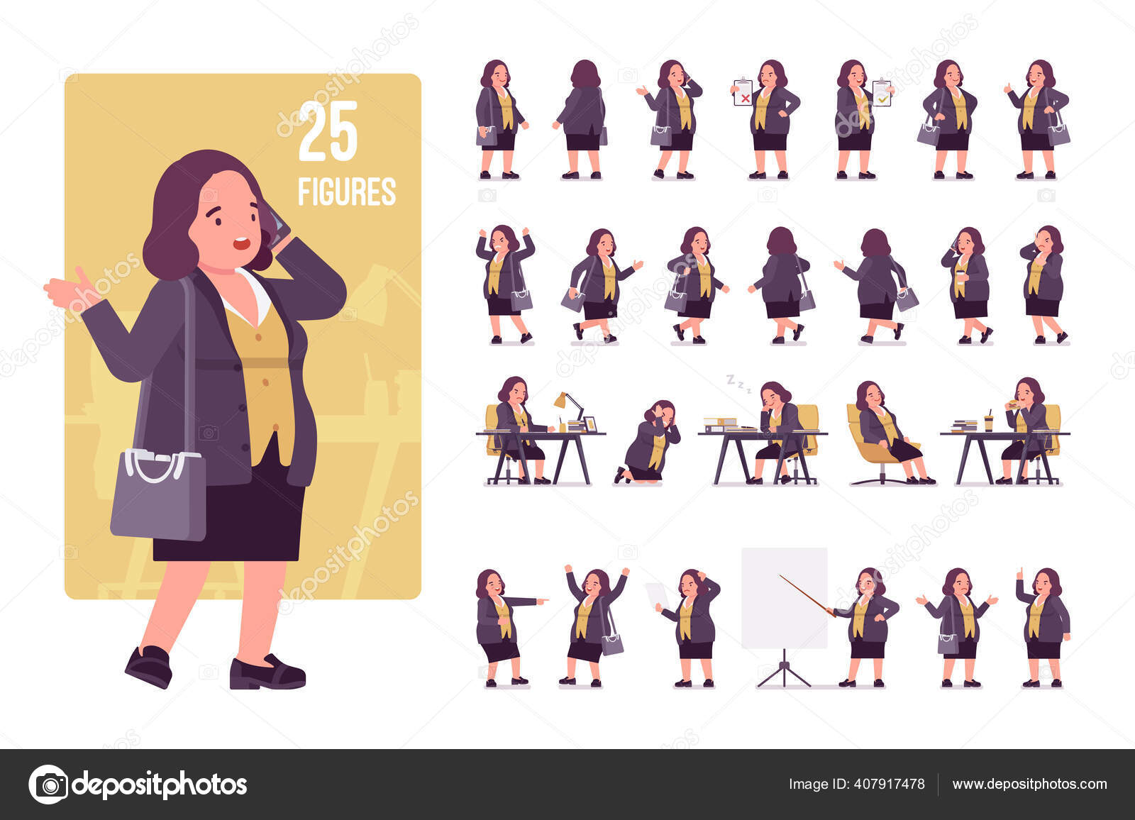Chubby woman character set Stock Vector Image by ©Andrew_Rybalko #407917478