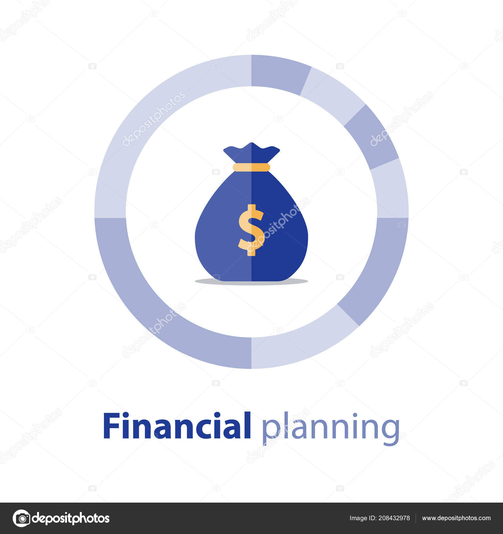 Diversifikasi keuangan, rencana anggaran, diagram lingkaran, tas uang ...