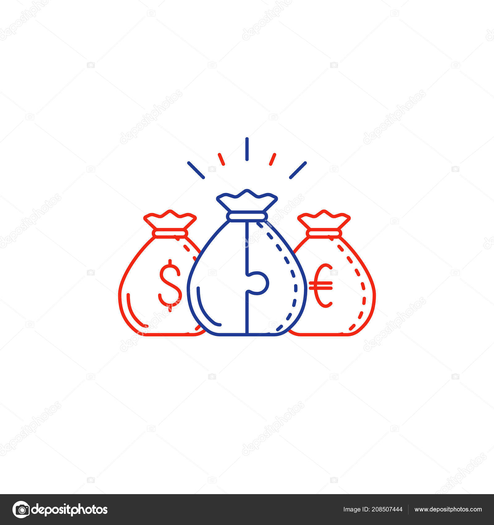 Financial concept, budget plan, money bags, compound interest line icon ...
