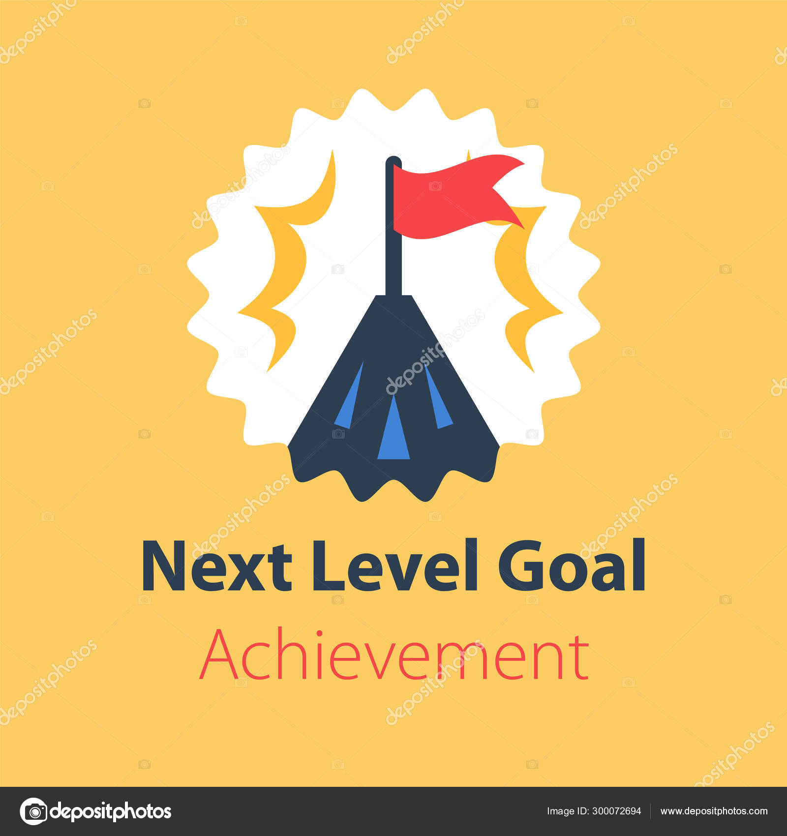 Higher achievement, mountain summit with flag, way to success Stock ...