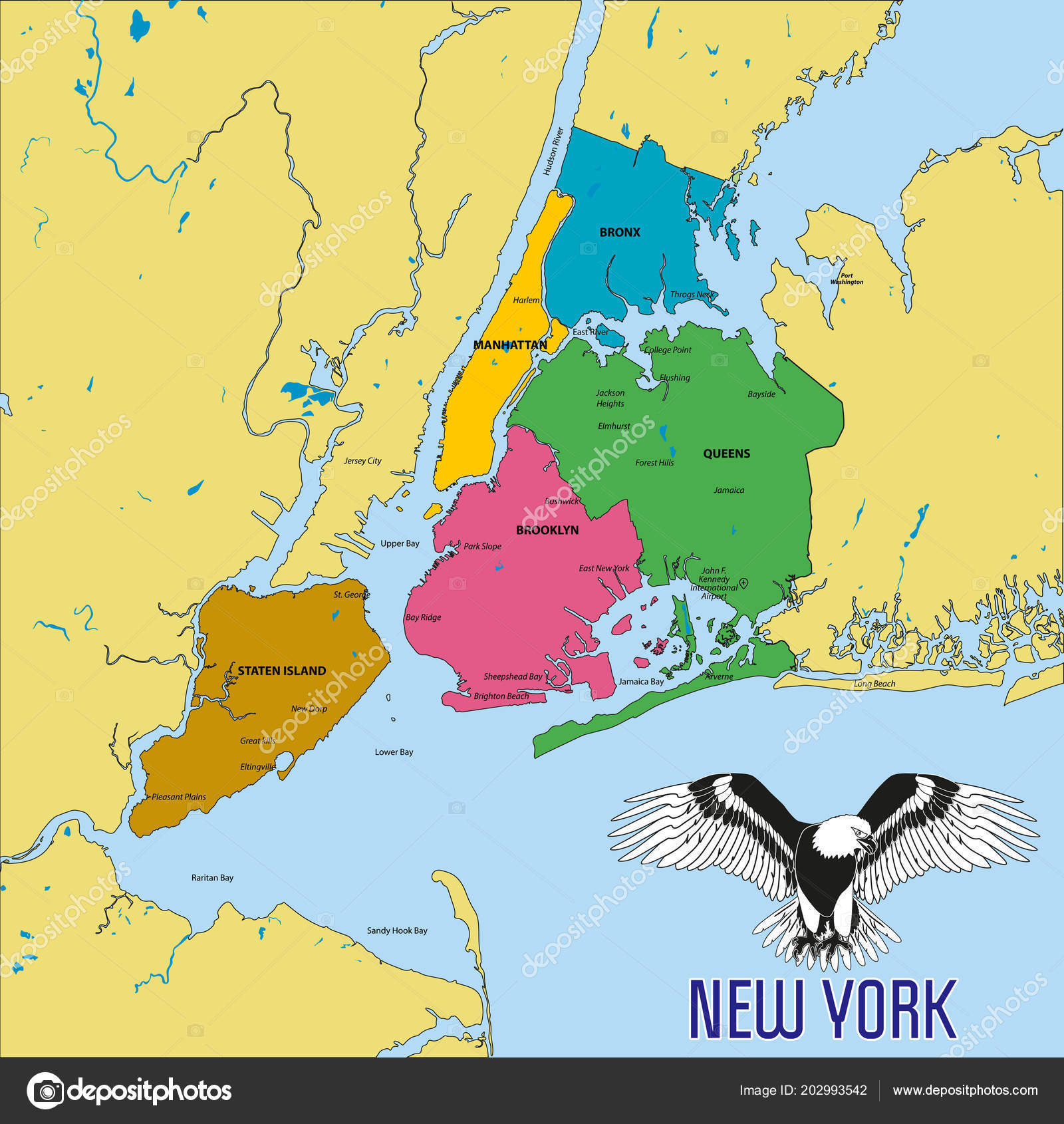 Vetor Altamente Detalhado Mapa Político Nova York Com Todas Regiões ...