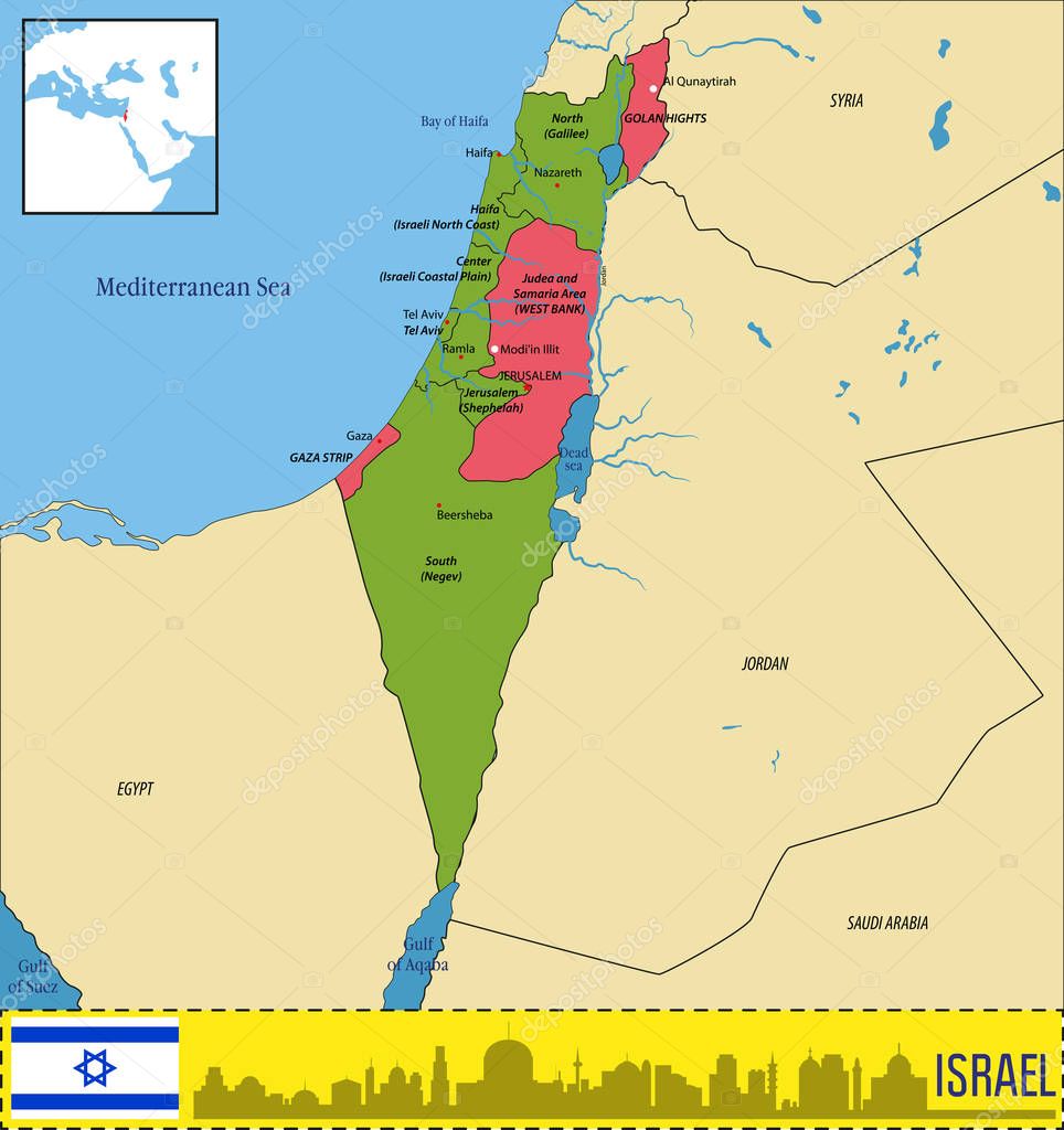 Vector highly detailed political map of Israel with regions and their ...