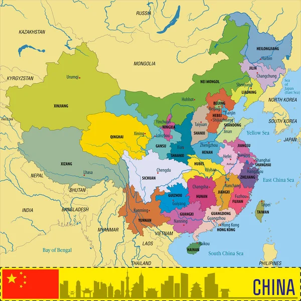 China Political Map Clearly Labeled Separated Layers Vector ...