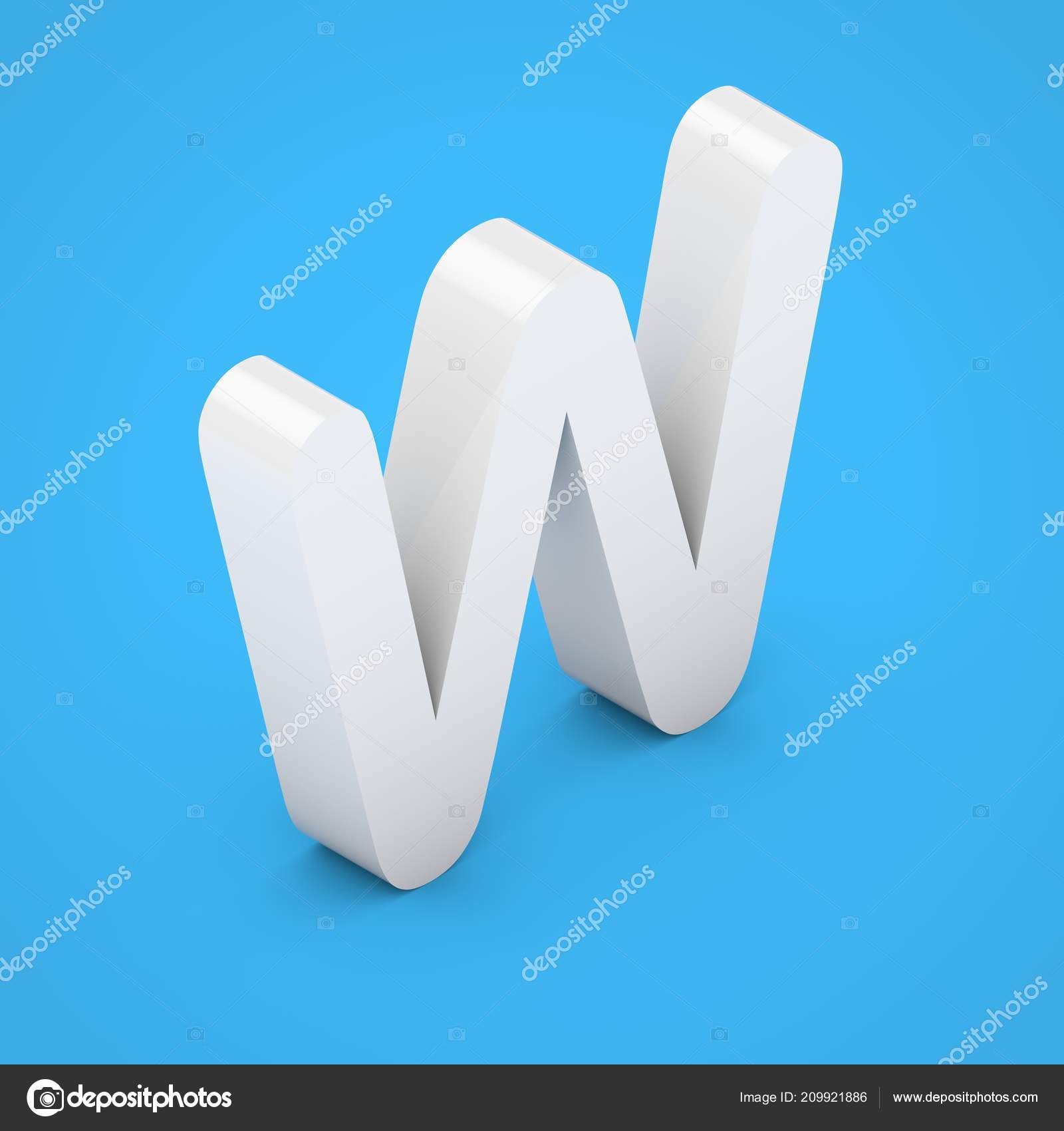 White Letter Uppercase Render White Glossy Isometric Font Isolated Blue ...