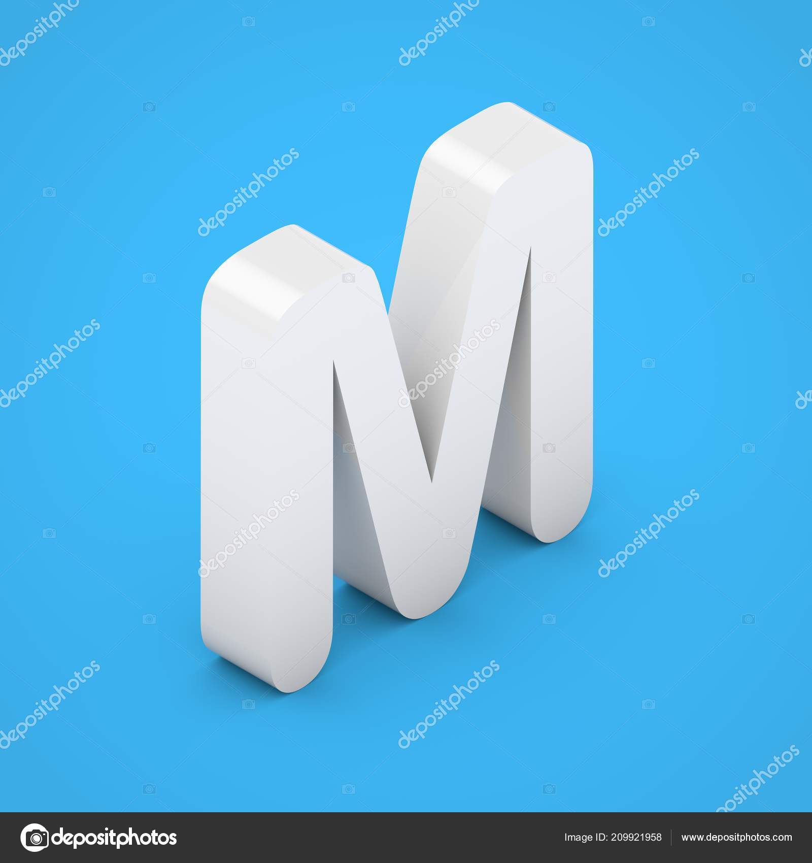 White Letter Uppercase Render White Glossy Isometric Font Isolated Blue ...