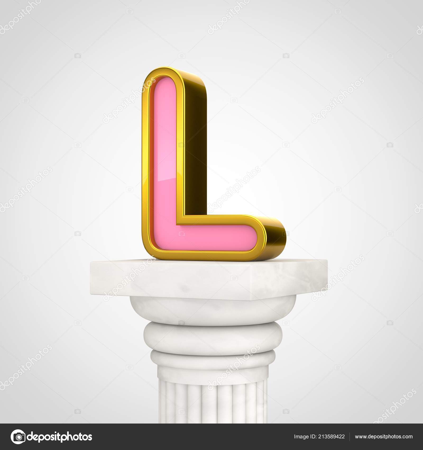 Golden Letter Uppercase Render Pink Font Gold Outline White Column ...