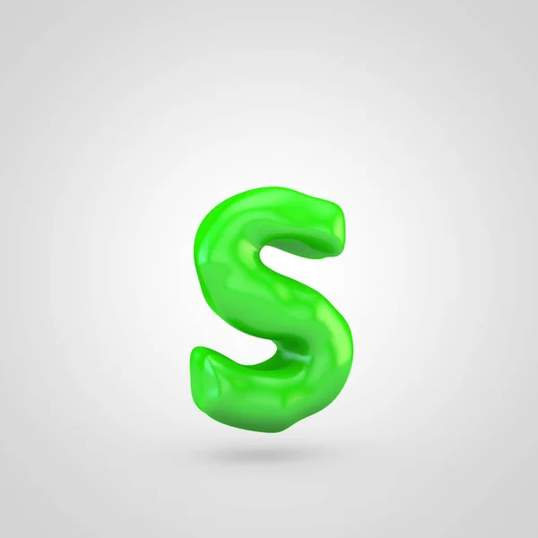 Shiny metallic green balloon letter S lowercase isolated on white ...