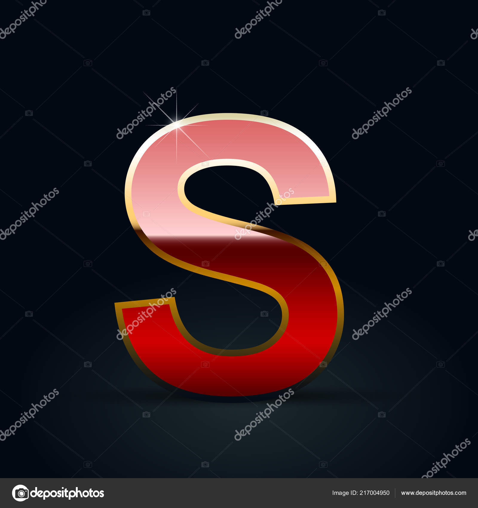 Red Glossy Metallic Letter Uppercase Black Background Stock Vector ...