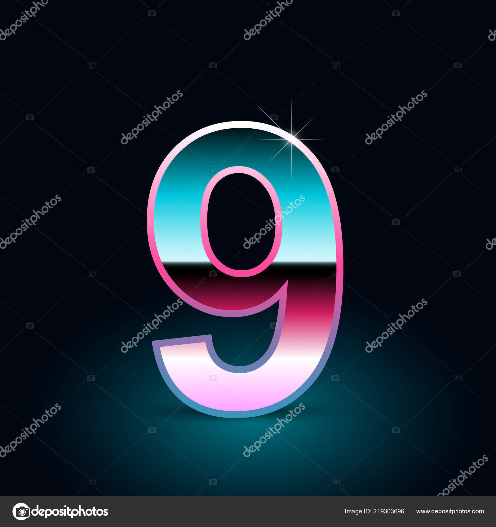 Shiny Metallic 80S Retro Style Number Black Background Stock Vector ...