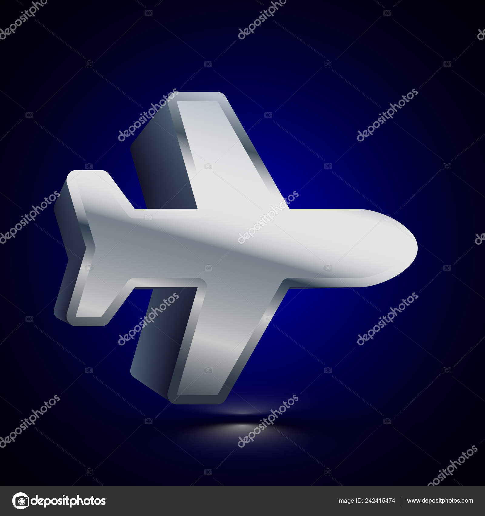 Stylized Plane Icon Glossy Silver Vector Icon Isolated Volumetric ...