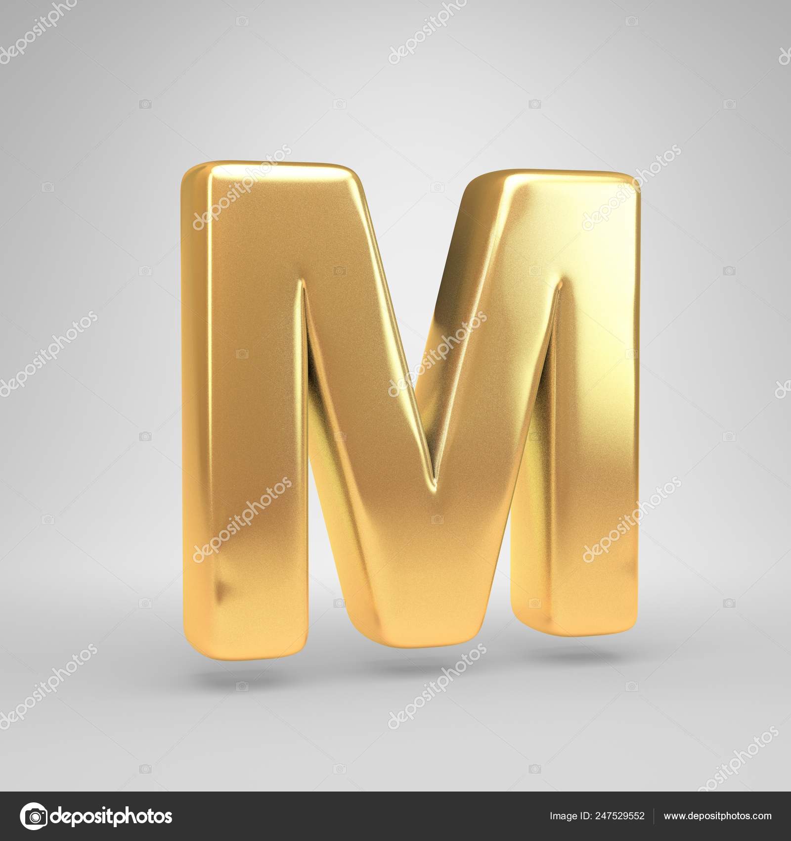 Carta 3D M maiúscula. Fonte dourada brilhante isolada no fundo branco — Fotografia de stock ...