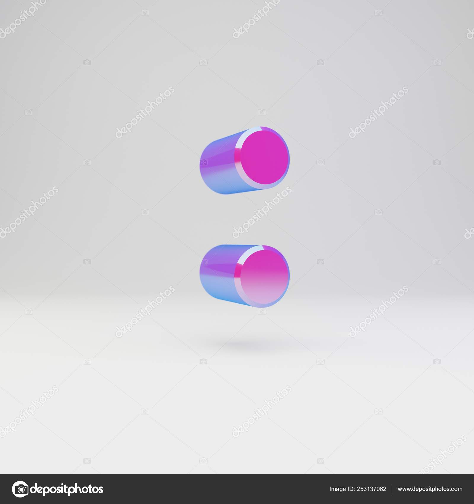 3d colon symbol. Rendered multicolor metal font with glossy reflections ...