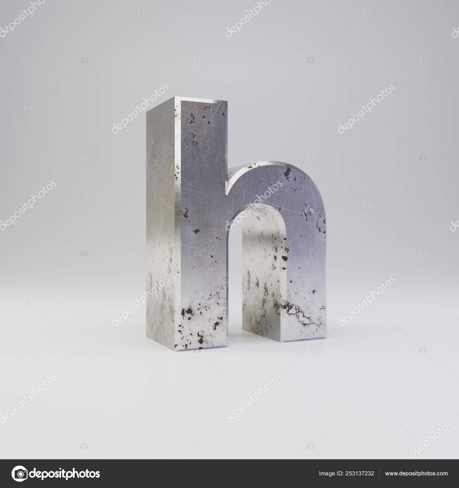 Metal letter H lowercase. 3D render scratched rusty metal font isolated ...