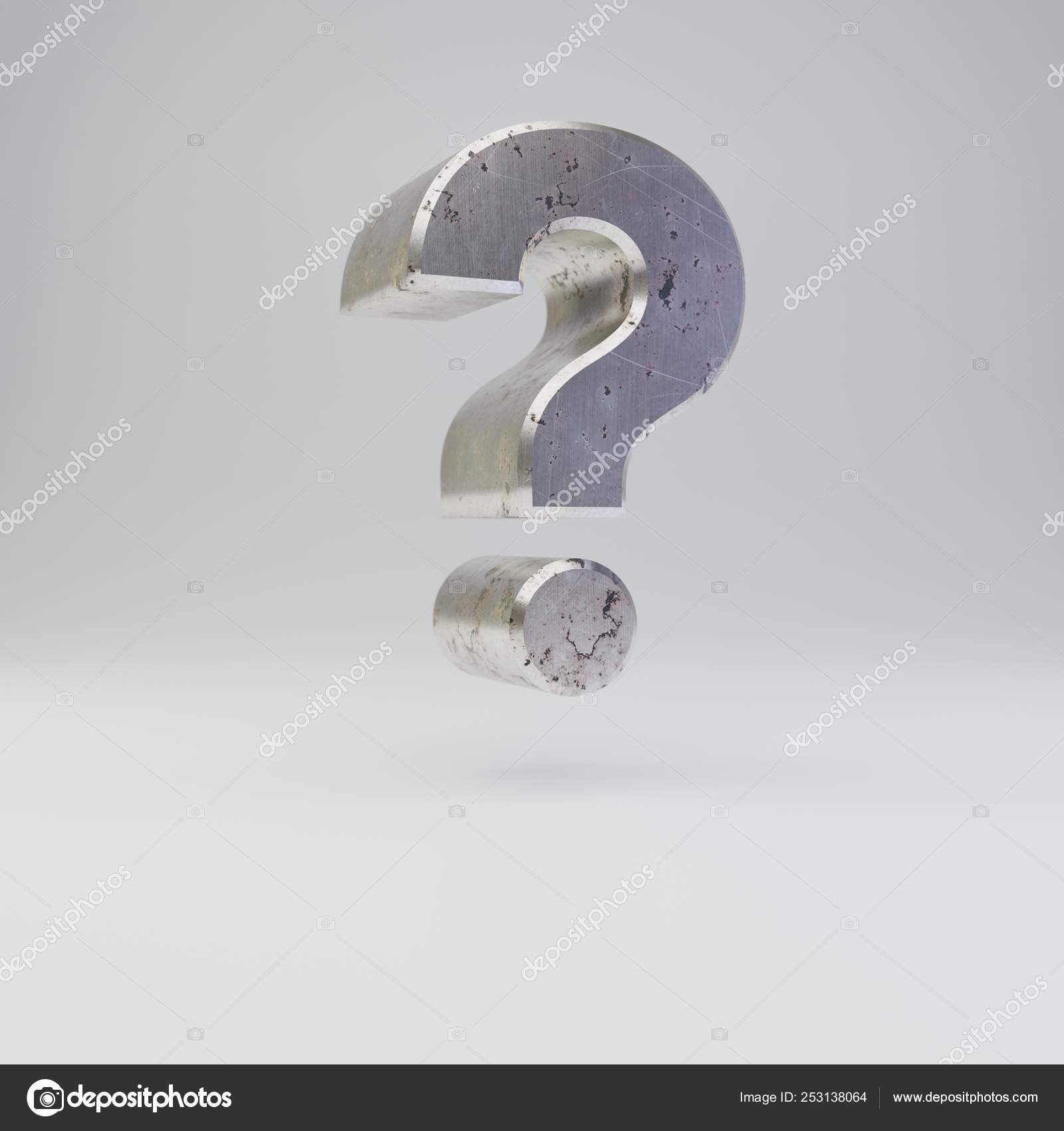 Metal question mark symbol. 3D render scratched rusty metal font ...