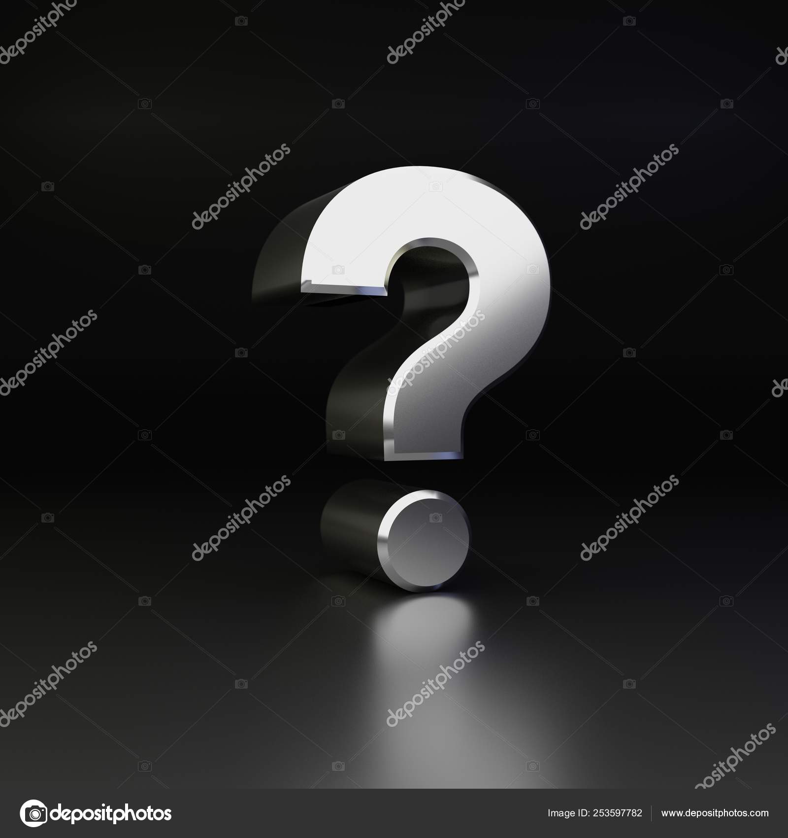 Chrome question mark symbol. 3D render shiny metal font isolated on ...