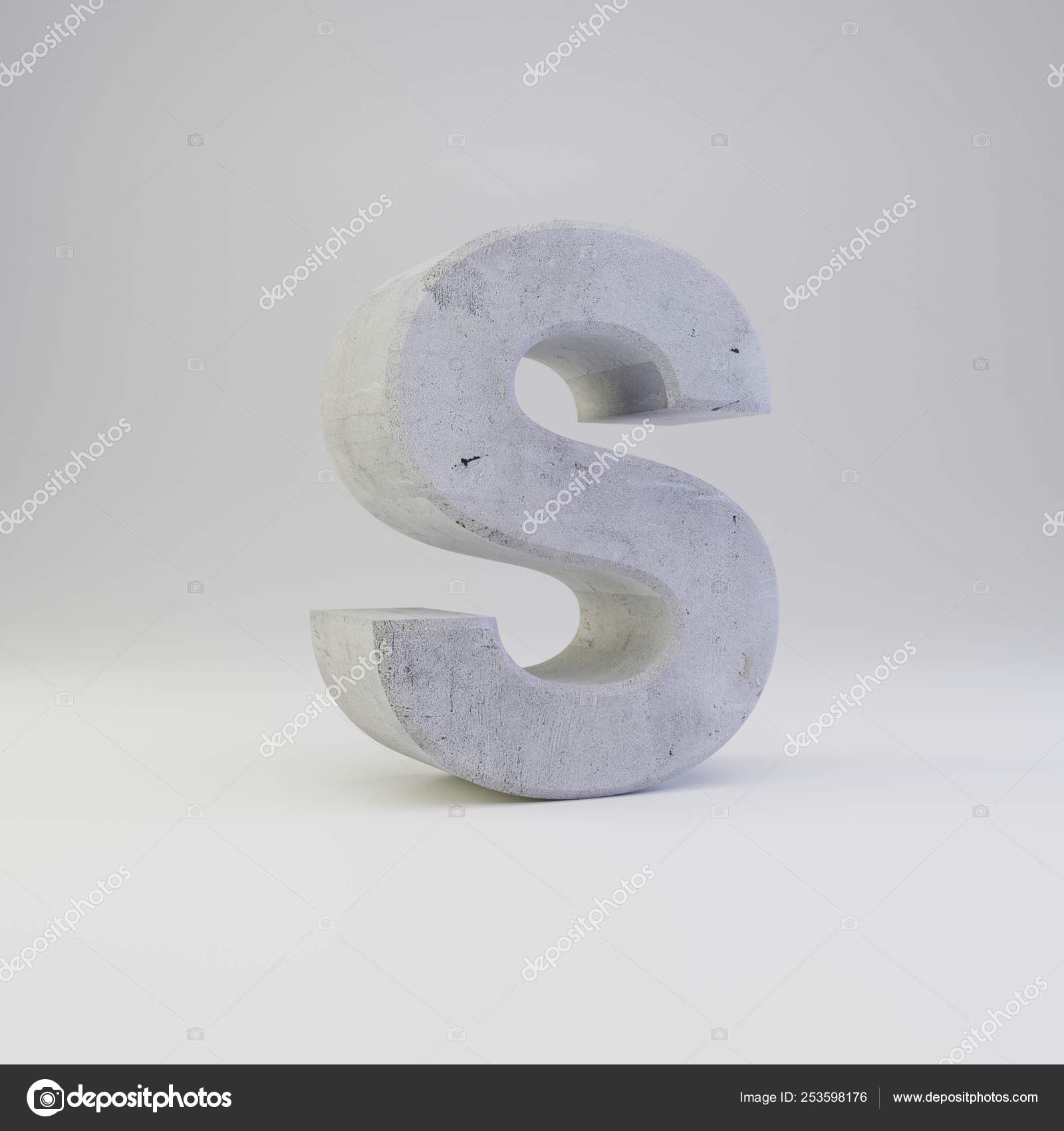 Concrete letter S uppercase with plaster texture isolated on white ...