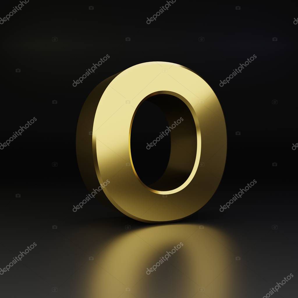 Letra dorada O mayúscula. 3D render shiny metal fuente aislada sobre ...