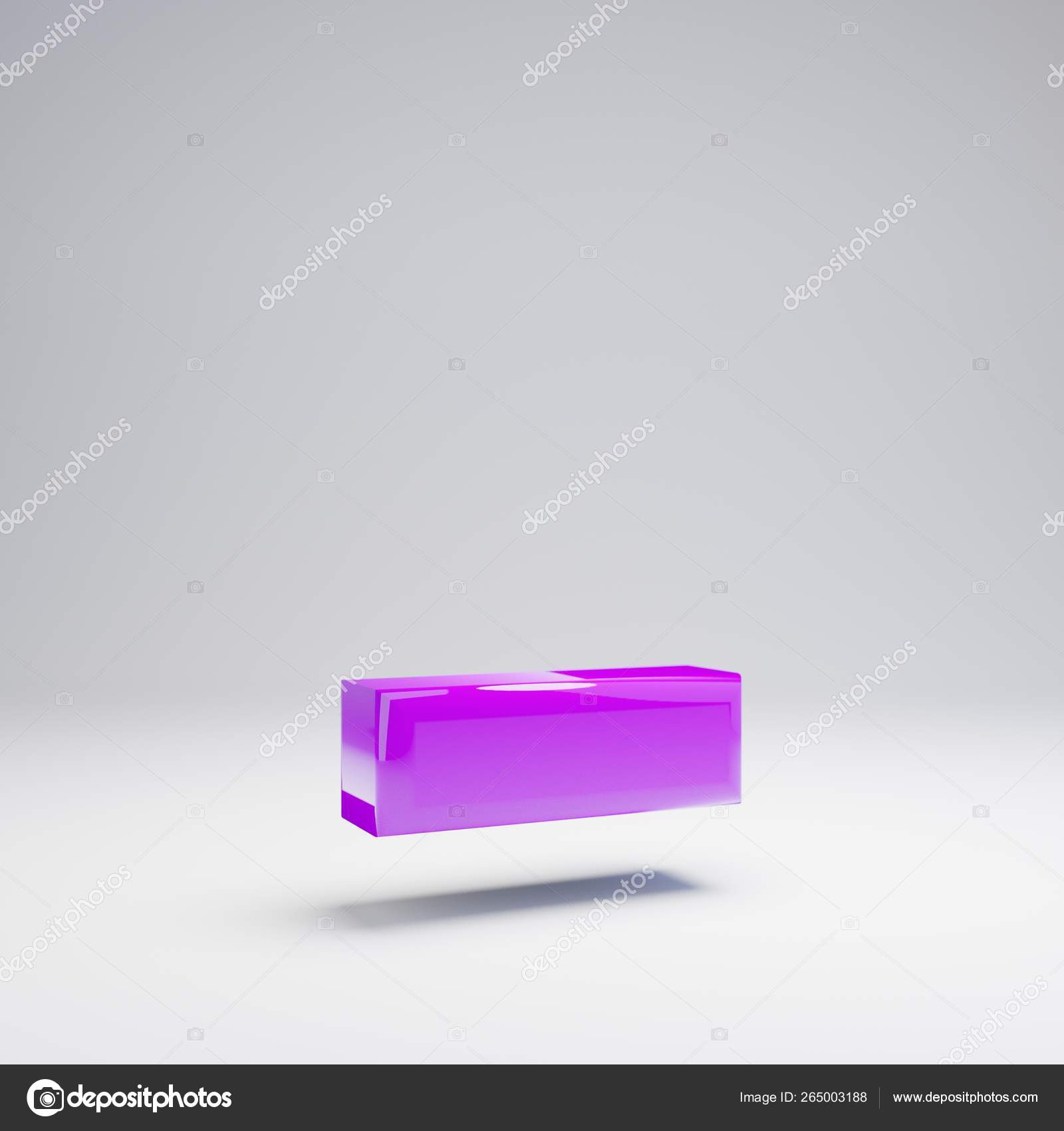 Volumetric Glossy Violet Dash Symbol Isolated White Background Rendered ...
