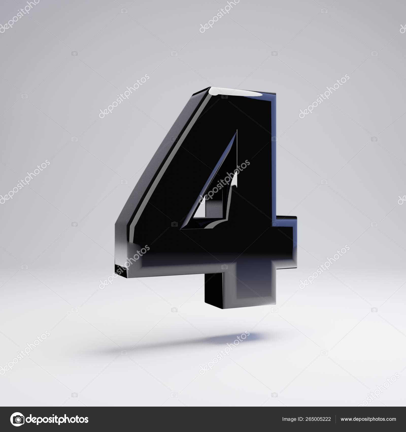 Volumetric Glossy Black Number Isolated White Background Rendered ...