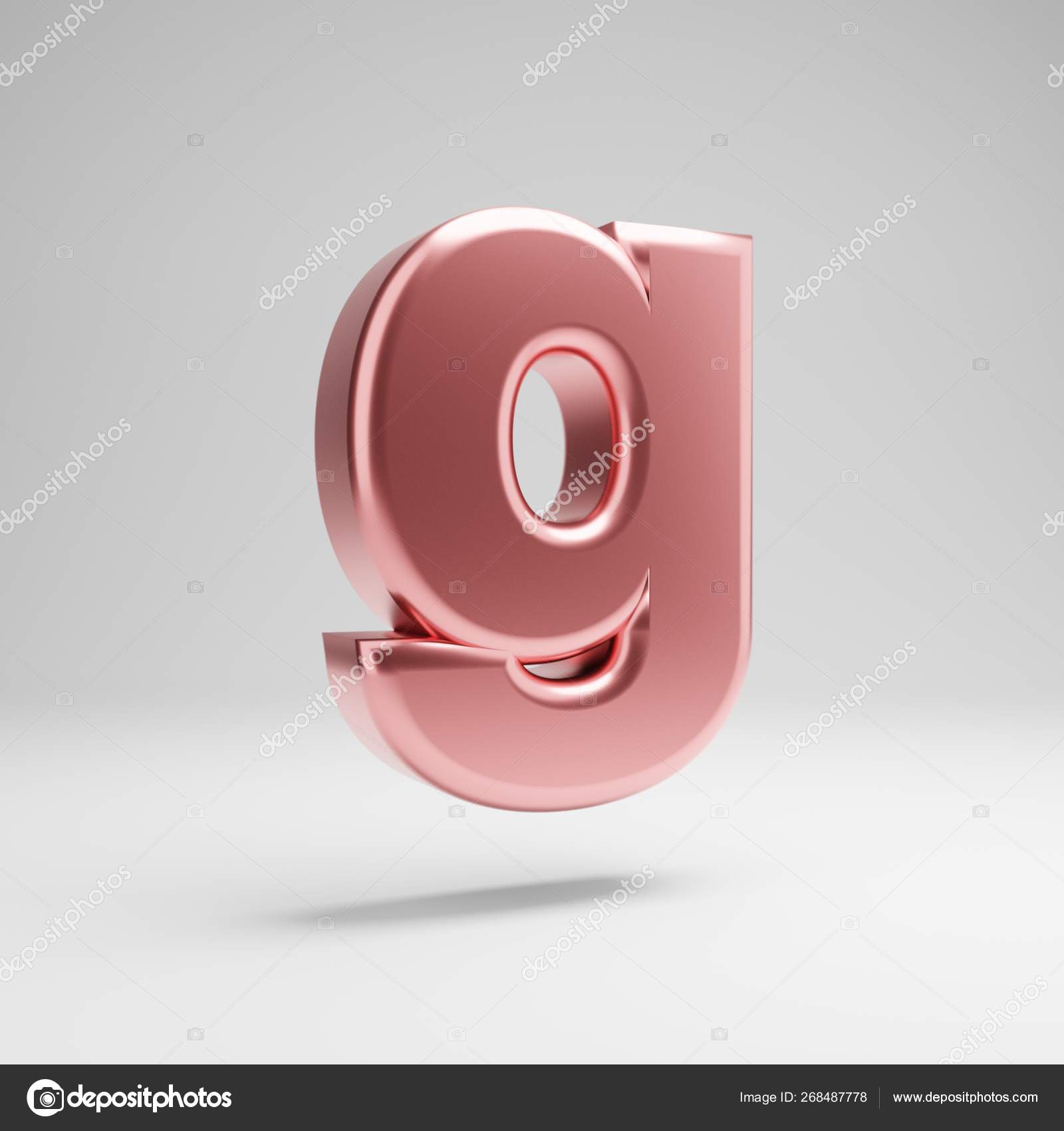 Volumetric glossy Rose Gold lowercase letter G isolated on white ...