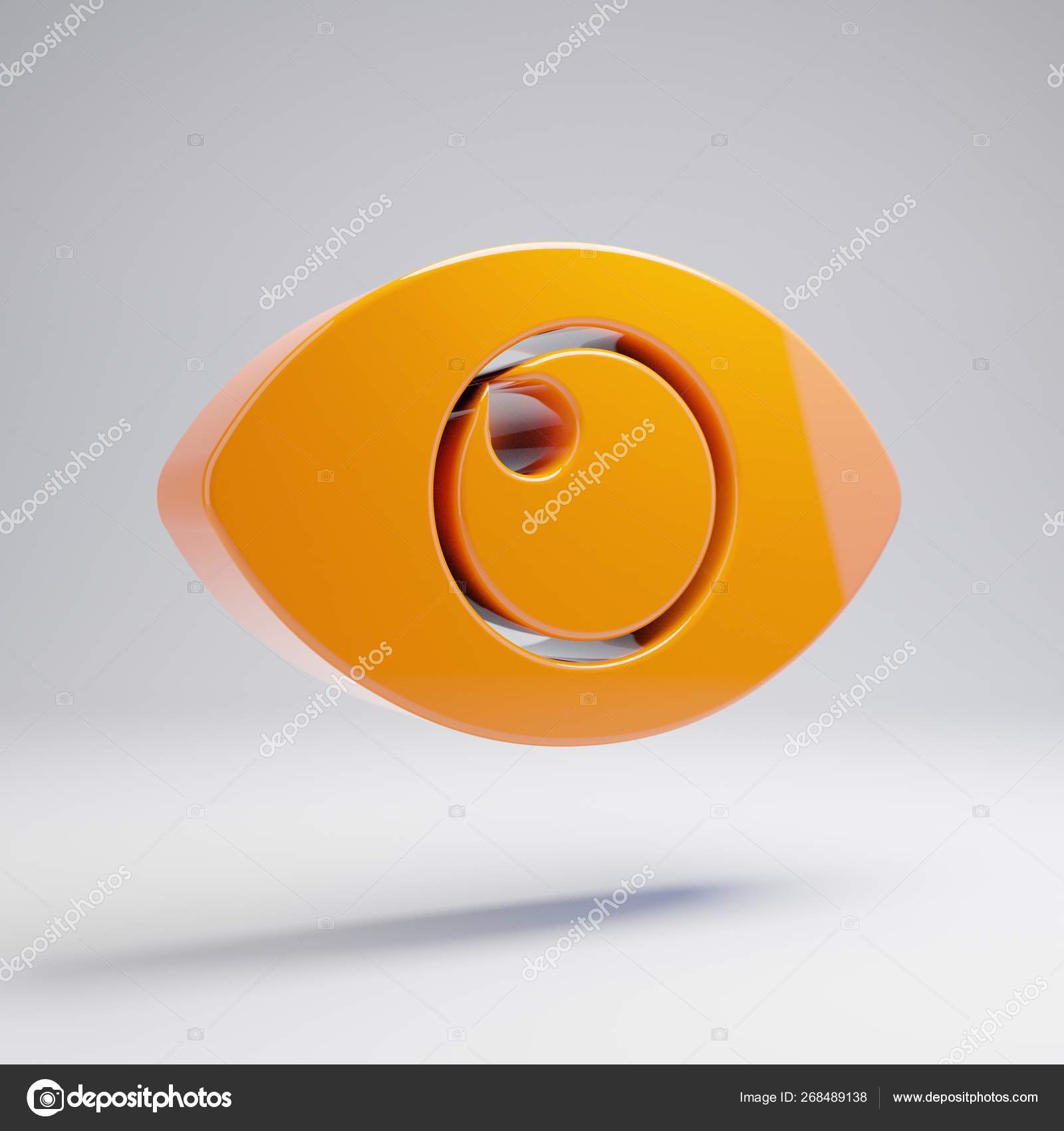 Volumetric glossy hot orange Eye icon isolated on white background ...