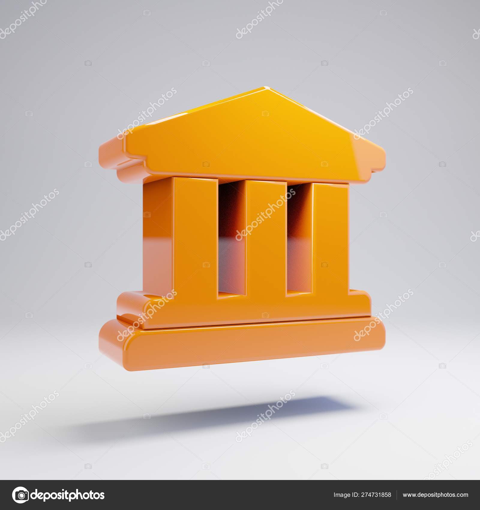 Volumetric glossy hot orange university icon isolated on white ...