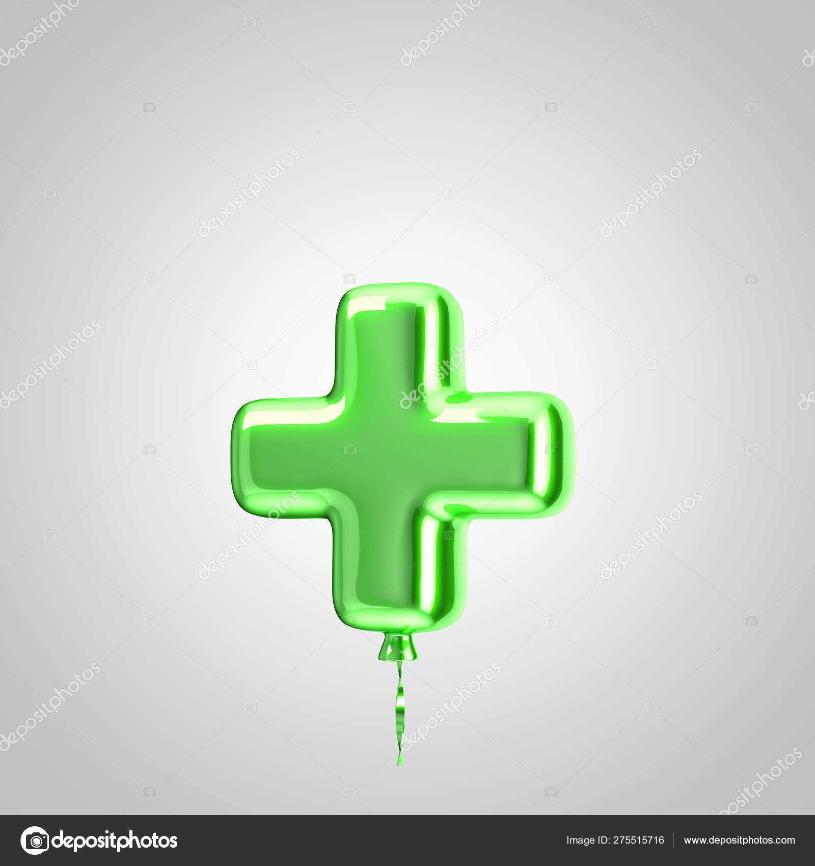 Shiny metallic green balloon plus symbol isolated on white background ...