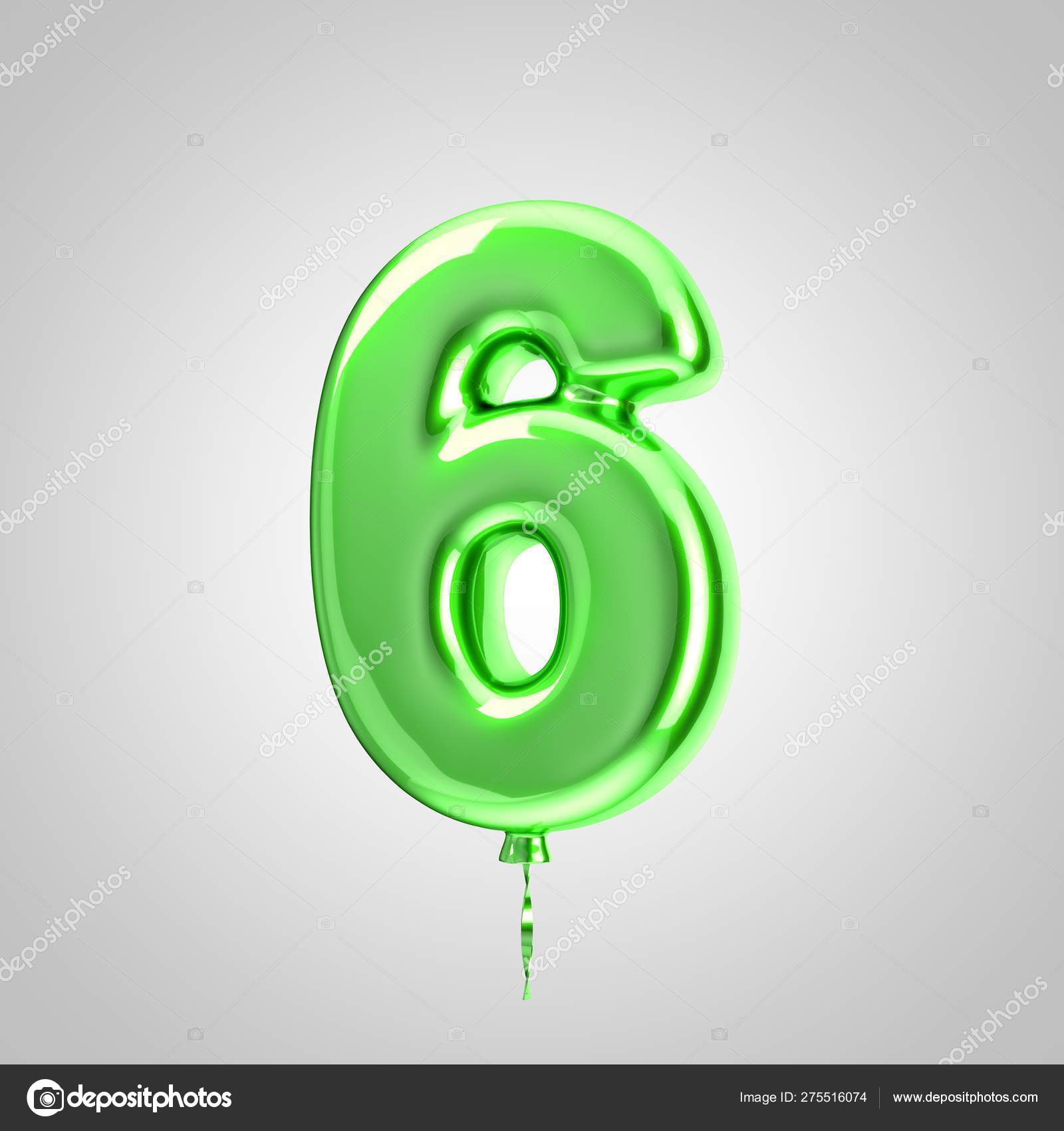 Shiny metallic green balloon number 6 isolated on white background ...