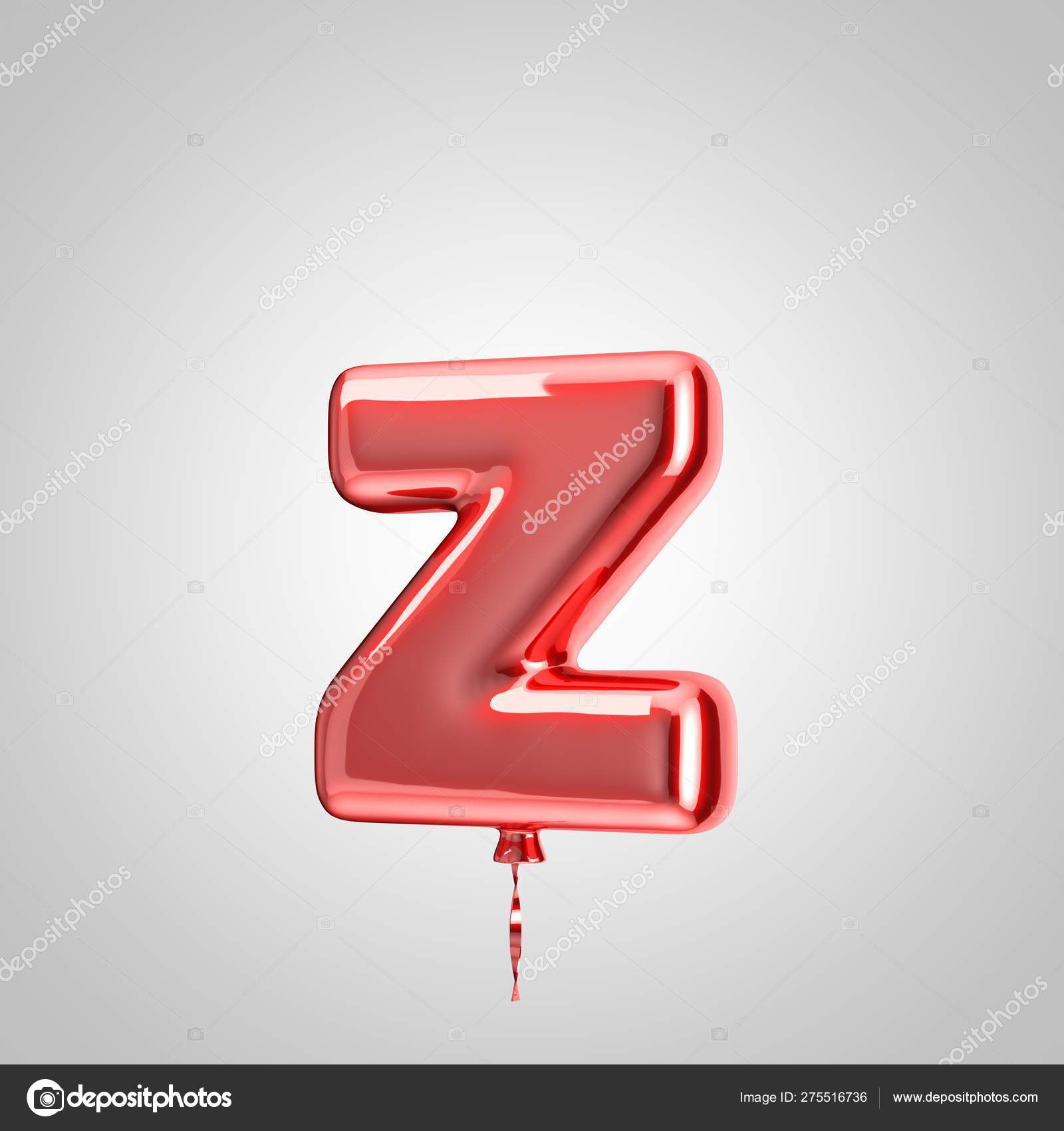 Shiny metallic red balloon letter Z lowercase isolated on white ...