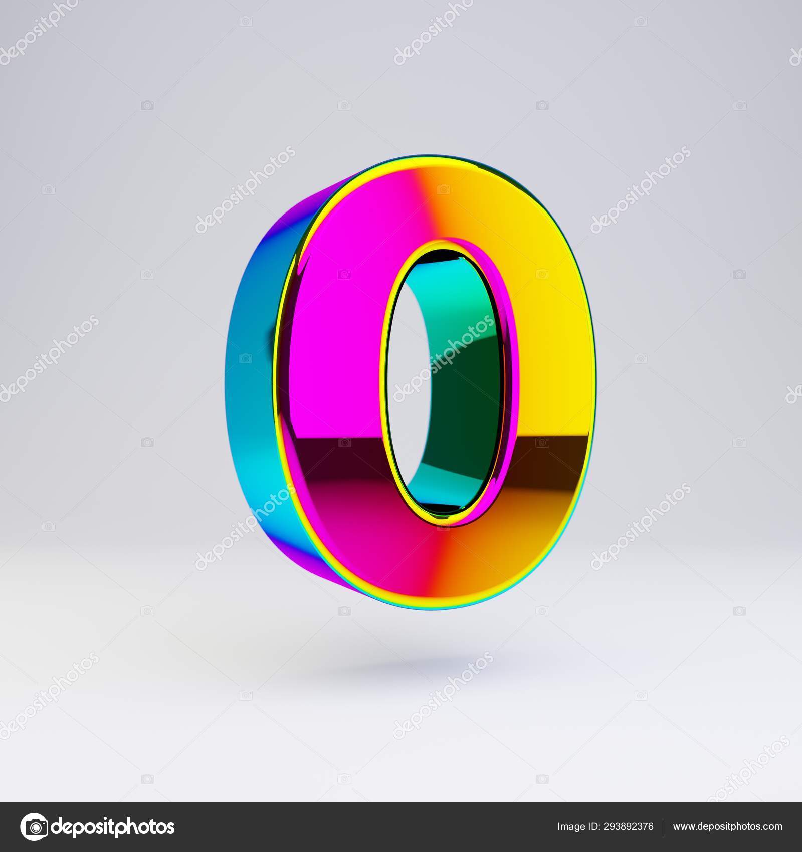 Holographic 3d number 0. Glossy font with multicolor reflections and ...