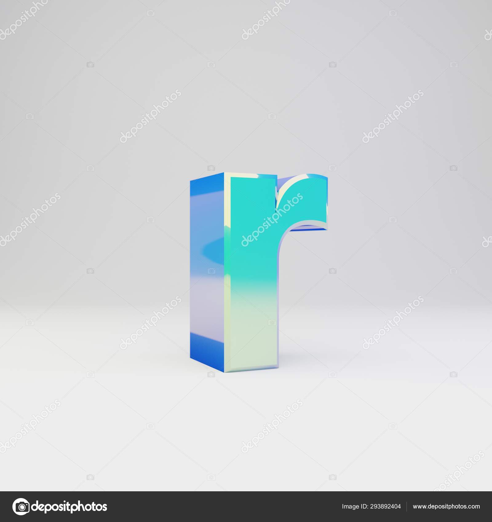 Sky blue 3d letter R lowercase. Metal font with glossy reflections and ...