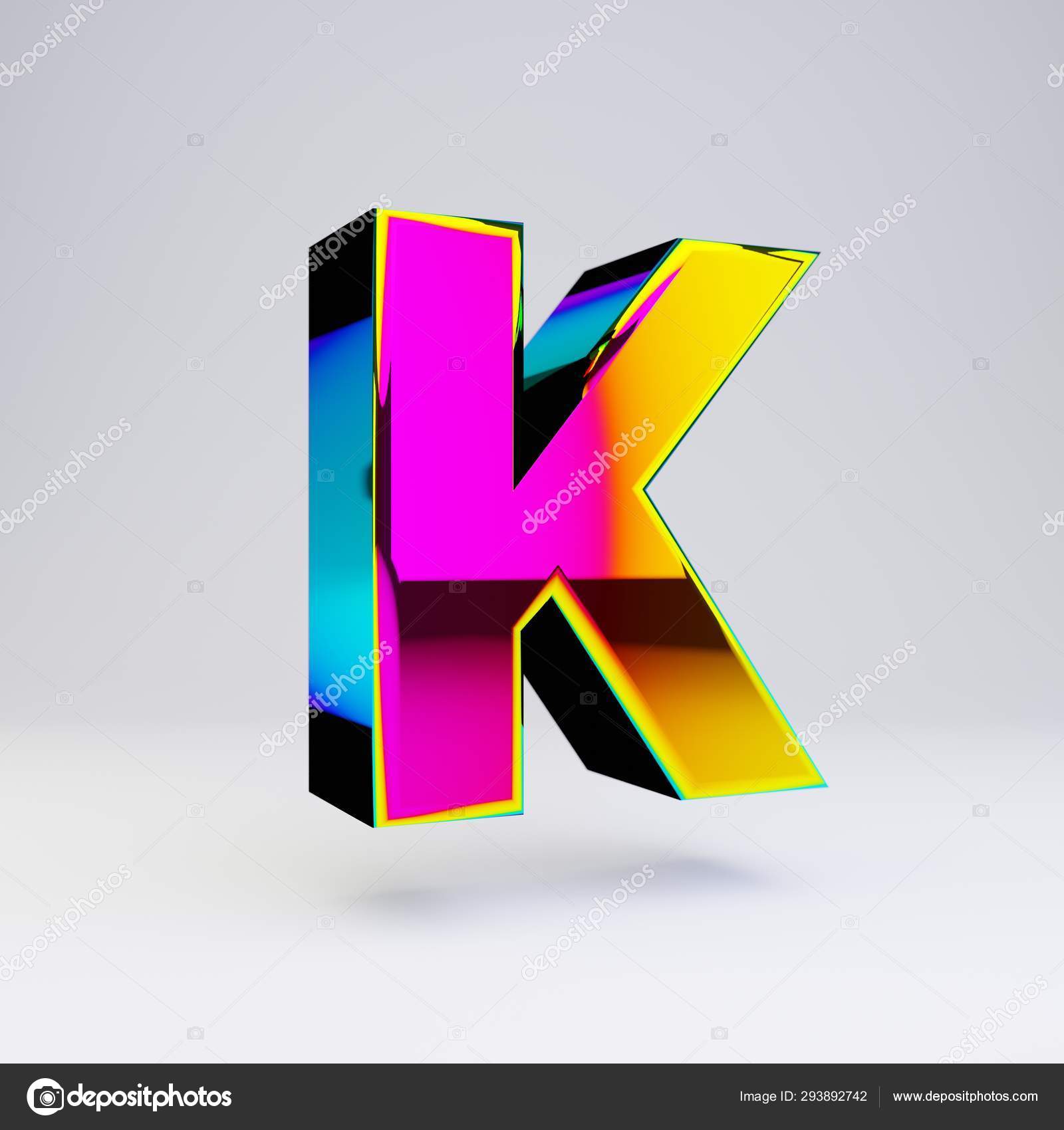Holographic 3d letter K uppercase. Glossy font with multicolor ...