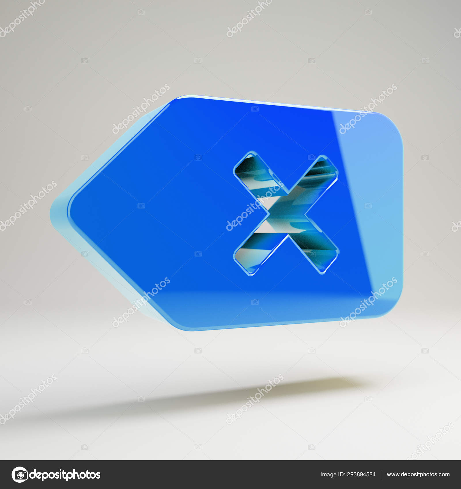 Volumetric glossy blue Backspace icon isolated on white background ...