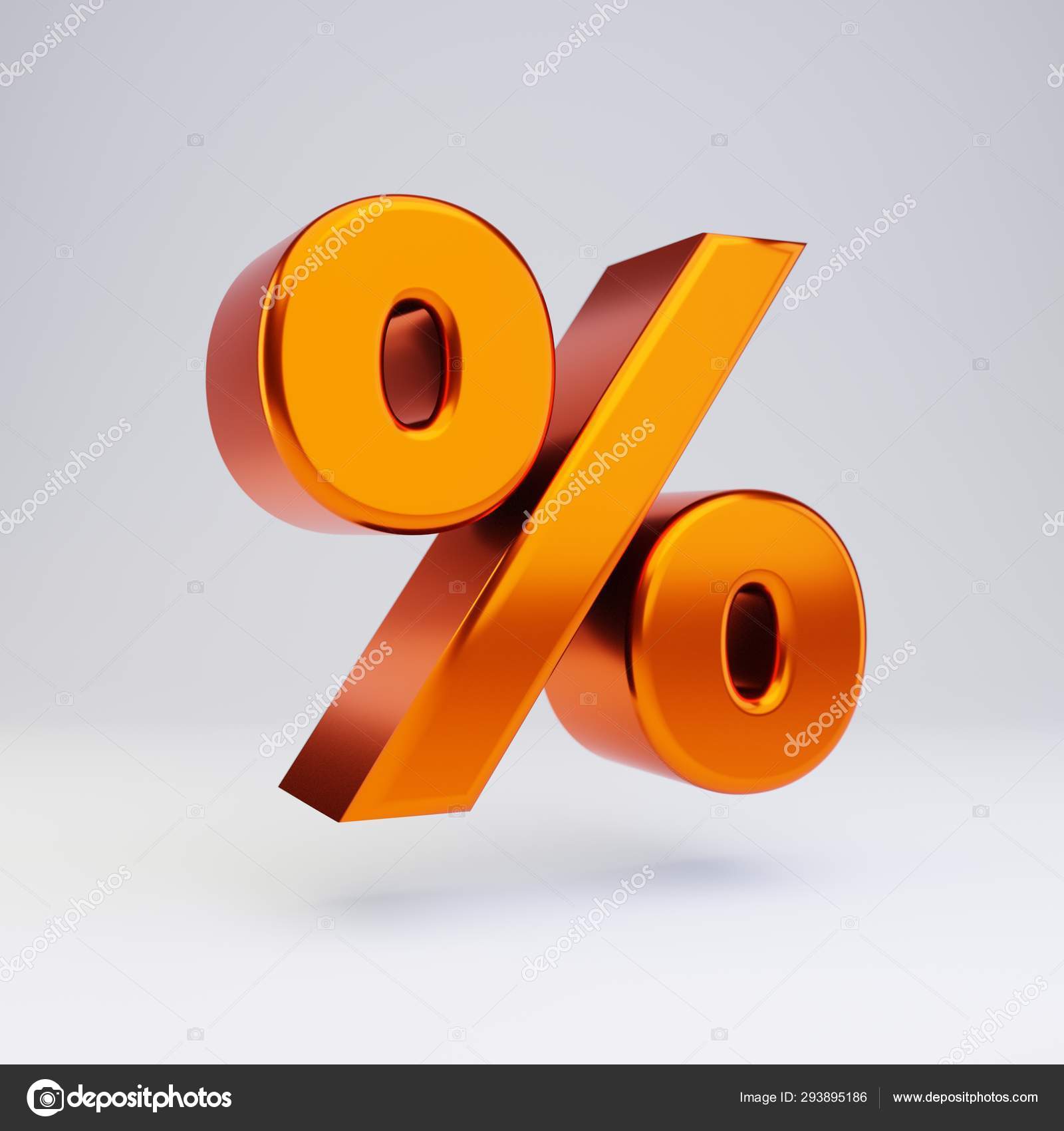 3d percent symbol. Hot orange metallic font with glossy reflections and shadow isolated on white ...