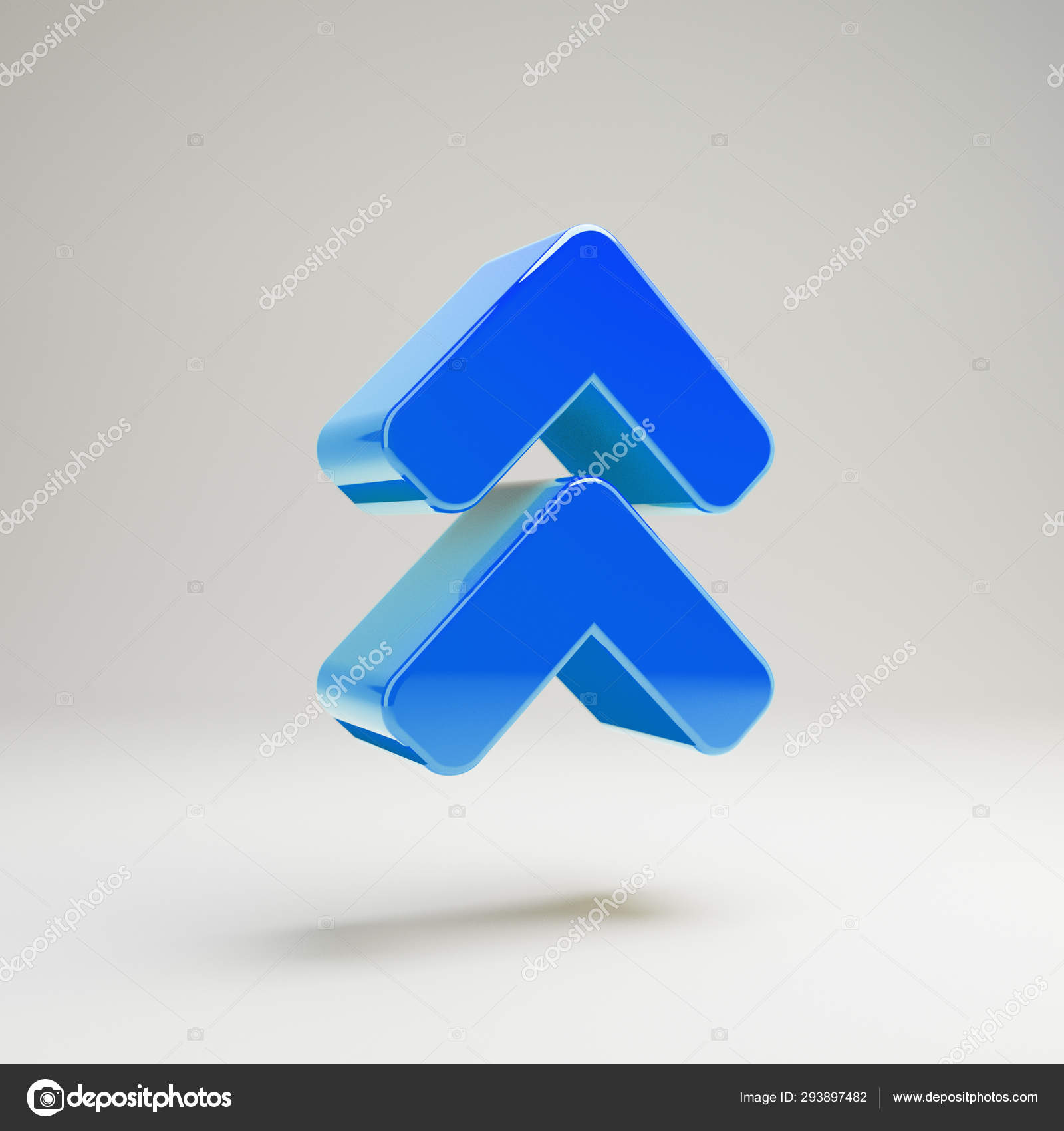 Volumetric glossy blue Angle Double Up icon isolated on white ...