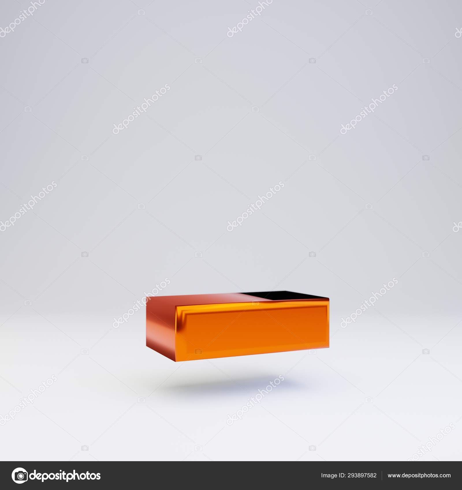3d dash symbol. Hot orange metallic font with glossy reflections and ...