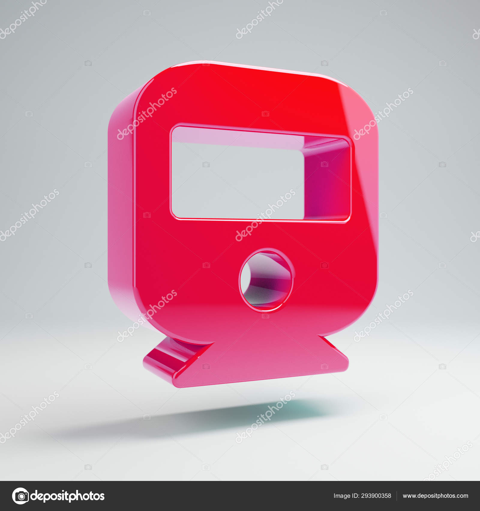 Volumetric glossy hot pink train icon isolated on white background ...