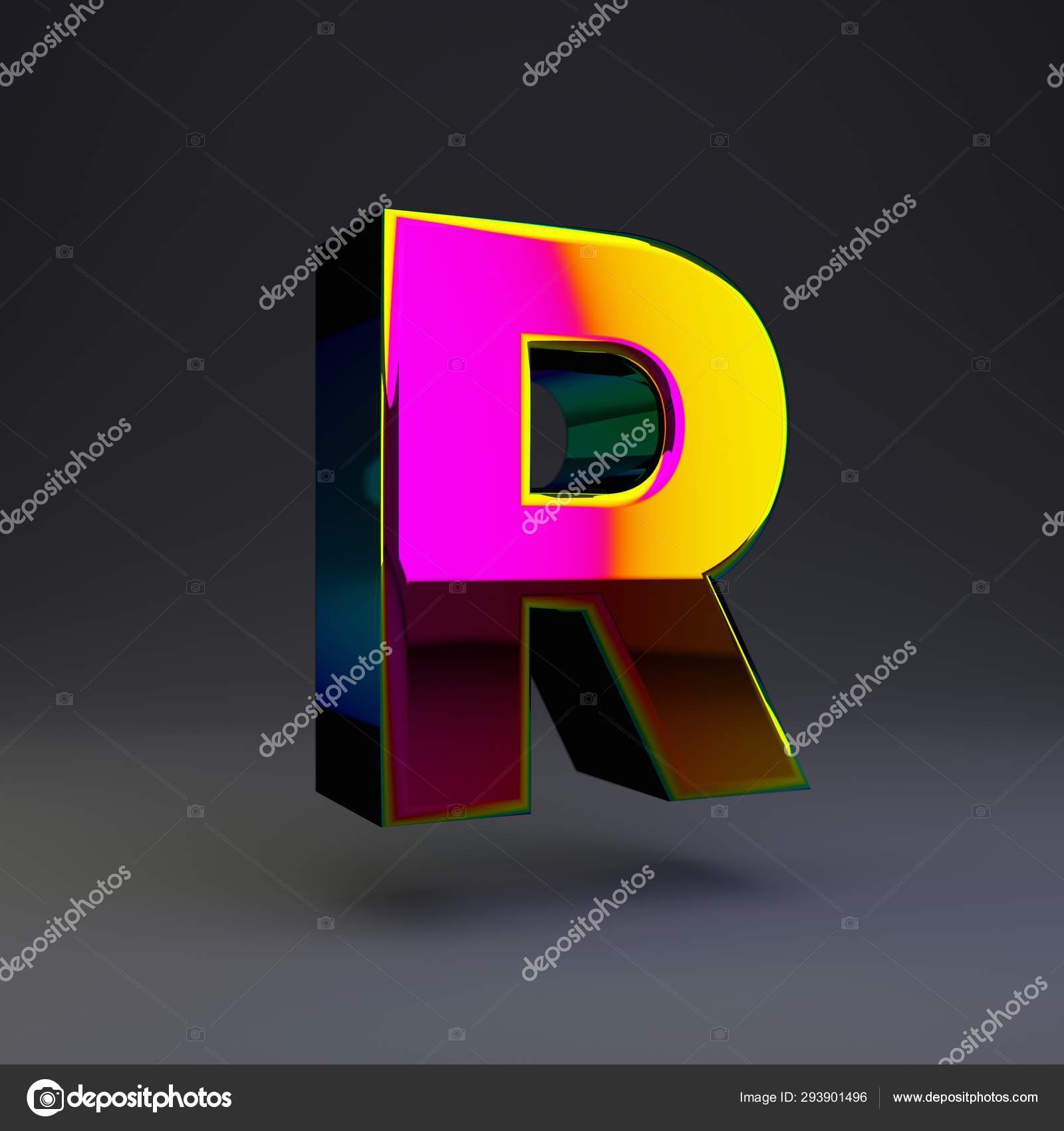 Holographic 3d letter R uppercase. Glossy font with multicolor ...