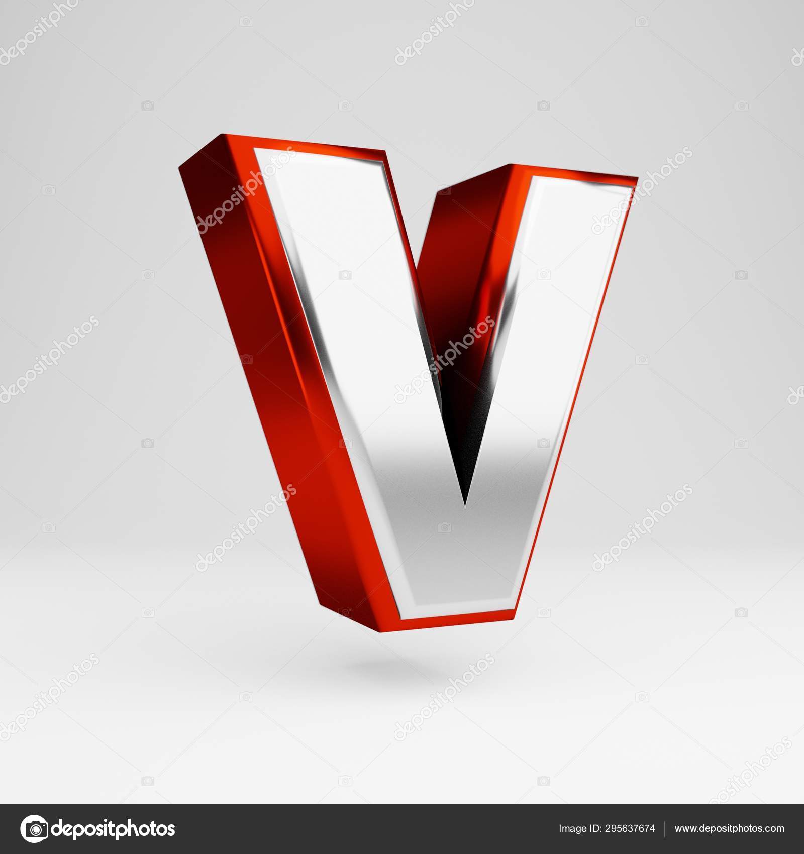 Metal 3d letter V uppercase. Metallic red and white font isolated on white background. — Stock ...