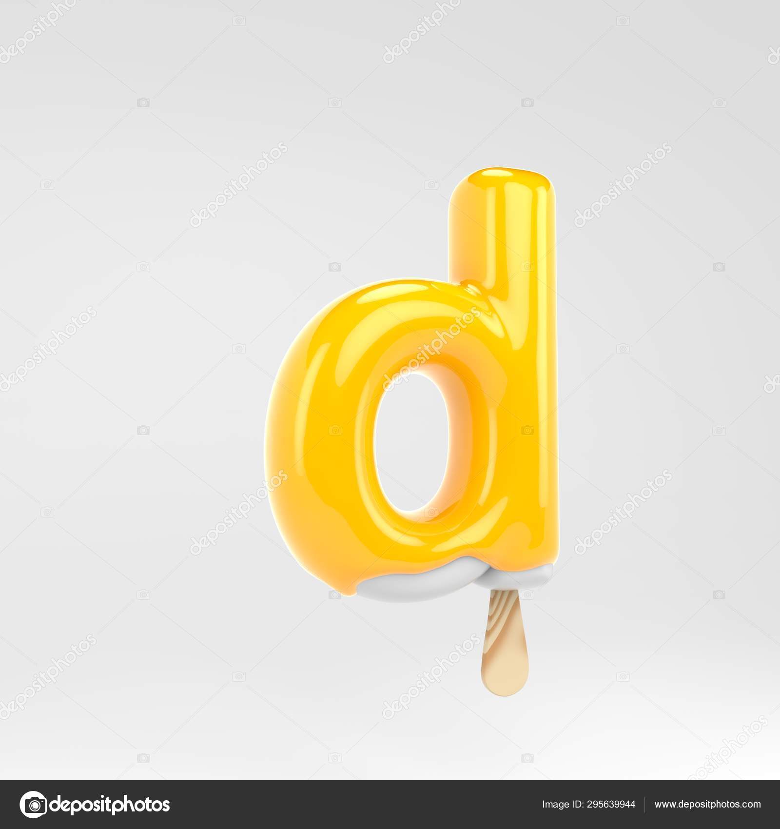 Ice cream letter D lowercase. Yellow popsicle alphabet. 3d rendered ...