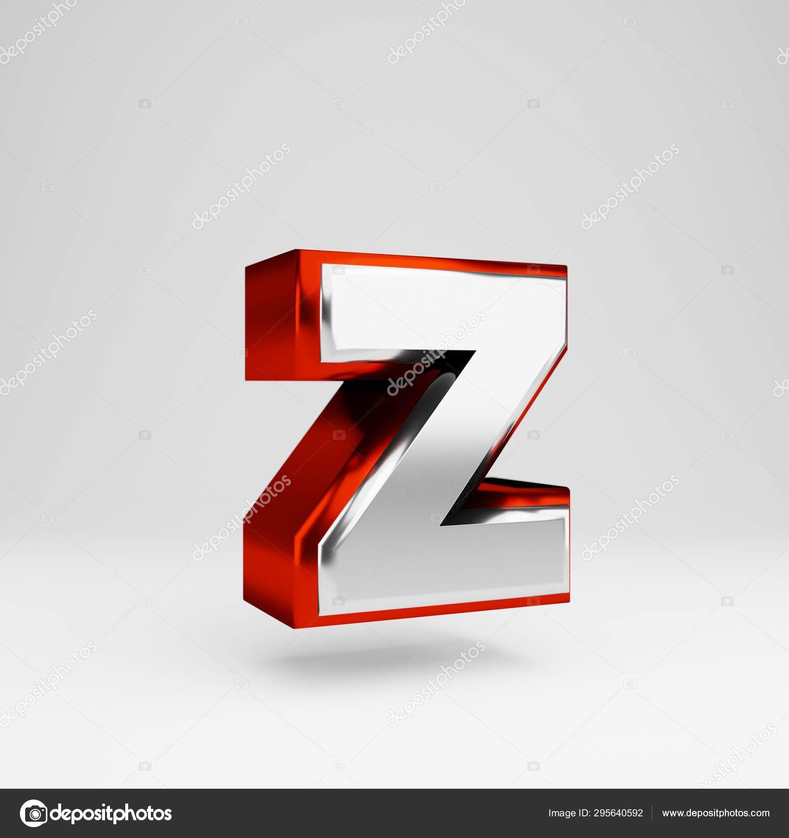 Metal 3d letter Z lowercase. Metallic red and white font isolated on ...