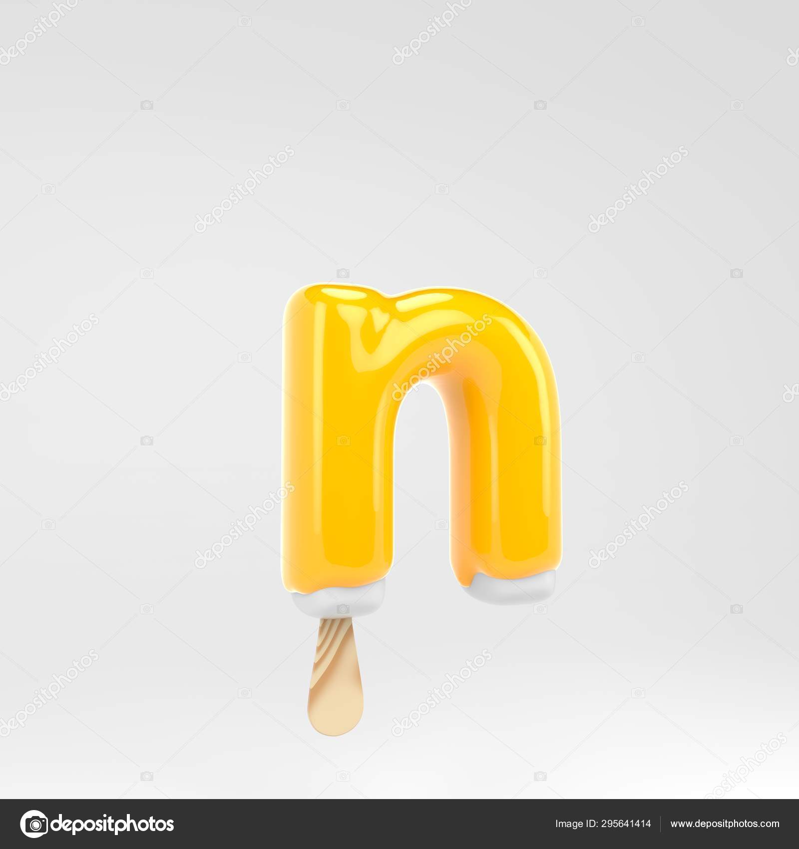 Ice cream letter N lowercase. Yellow popsicle alphabet. 3d rendered ...