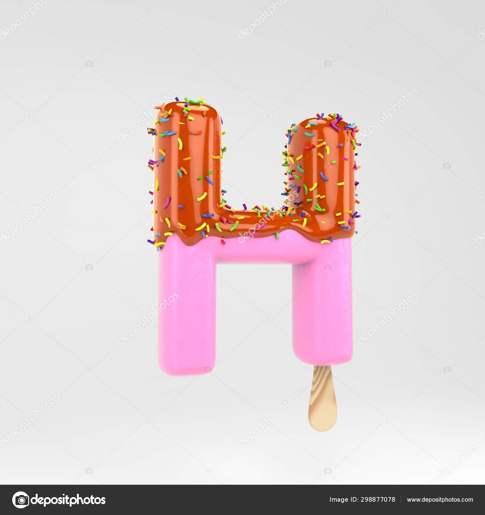 Ice cream letter H uppercase. Pink fruit popsicle font with caramel and ...
