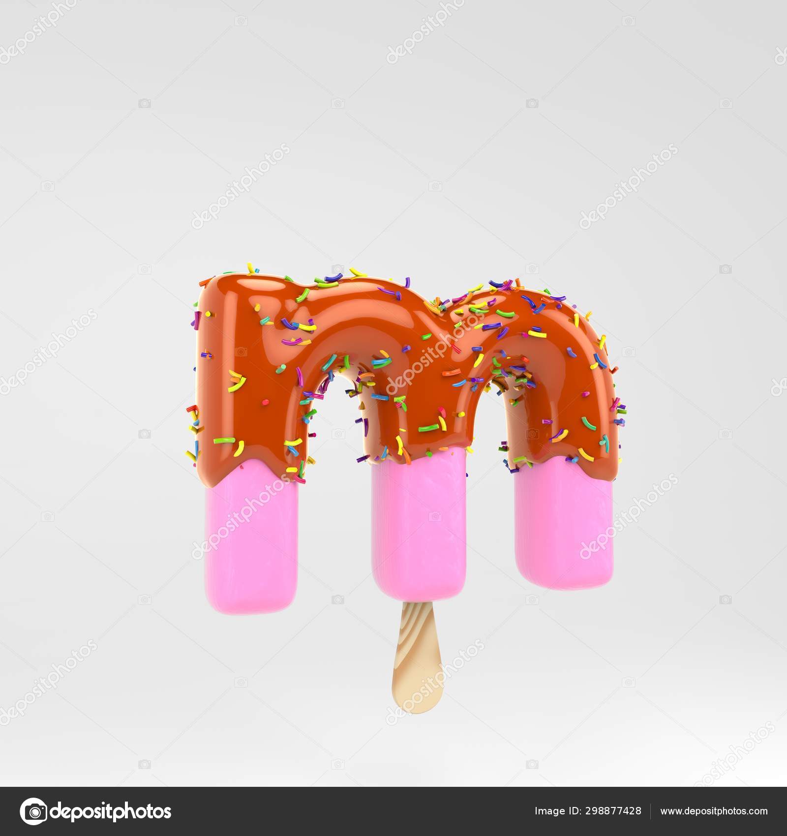 Ice cream letter M lowercase. Pink fruit popsicle font with caramel and ...