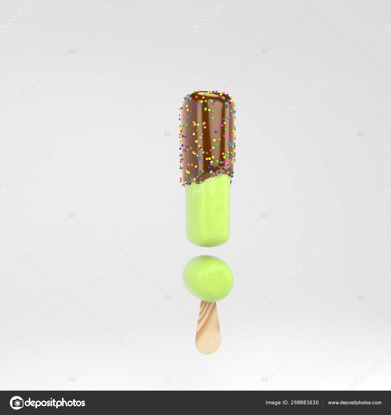 Ice cream exclamation point symbol. Pistachio popsicle font with hot ...